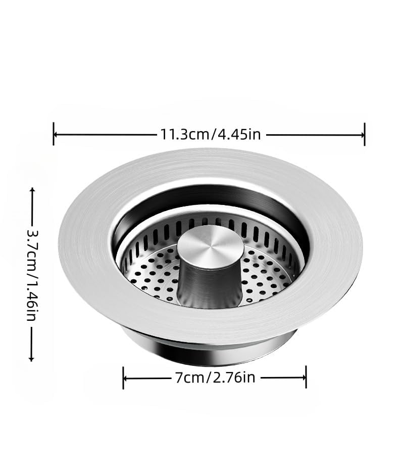 3-in-1 Kitchen Sink Strainer Stopper Combo Stainless Steel Wrap Around Sink Downspout for US Standard 3-1/2 inch Sewer Strainer, Smooth Handle for Easy Cleaning, Anti-Clogging