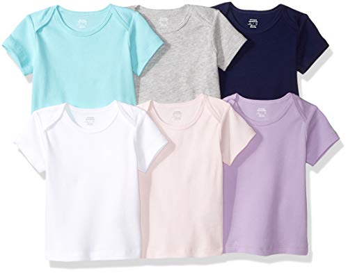 Amazon Essentials Unisex Babies' Lap-Shoulder Tee, Pack of 6, Aqua Blue/Grey Heather/Navy/Pink/Purple/White, 24 Months
