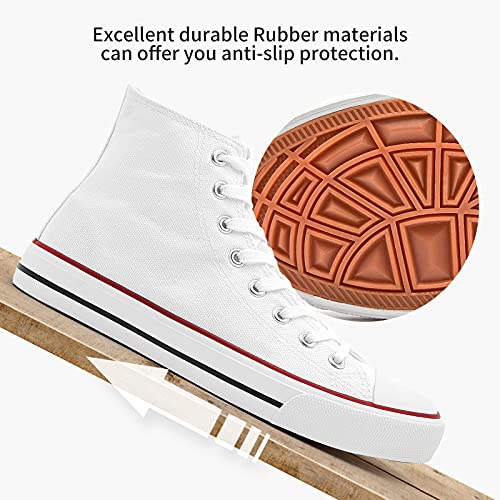 Adokoo Women's High Top Canvas Sneaker Shoes Classic Fashion Lace ups Sneakers (US8,White)