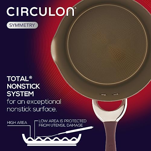 Circulon Symmetry Hard Anodized Nonstick Sauce Pan/Saucepan with Straining and Lid, 3.5 Quart, Red