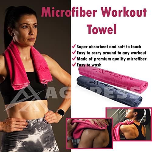 Aggress Sports Barbell Pad Set of 8 β Barbell Squat Pad for Hip Thrust, Lunges with 2 Gym Ankle Straps, Hip Resistance Band β Durable Gym Accessories for Women Includes Carry Bag, Towel, pink