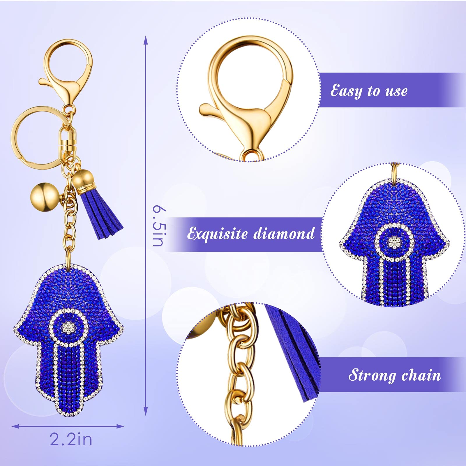 2 Pcs Evil Eye Keychains Hand-shaped Accessories Cute Key Holder Bling Key Rings Faux Crystal Car Keychain Handbag Pendant Hamsa keychain Women Amulet Artificial Crystal Keychains for Decoration