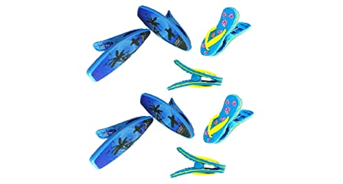 4 Set (8 Ct) 2X Blue Flipflops / 2X Blue Surfboard Beach Towel Clips Jumbo Size for Beach Chair, Cruise Beach Patio, Pool Accessories for Chairs, Household Clip, Baby Stroller