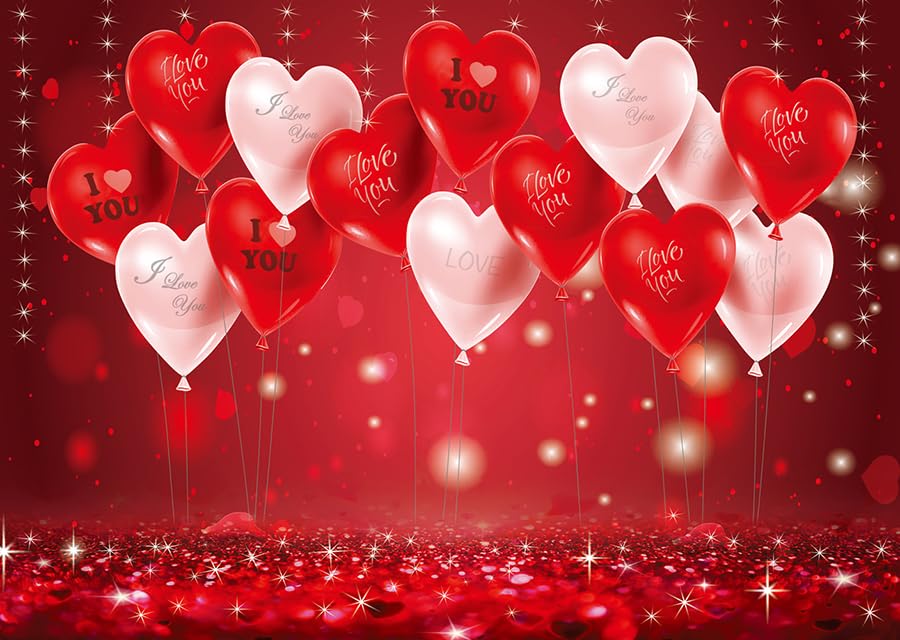 LTLYH 7x5ft Valentine's Day Backdrop Valentine's Day Red Love Heart Balloon Decor Banner Background Valentines Photo Backdrop Valentines Party Supplies 126