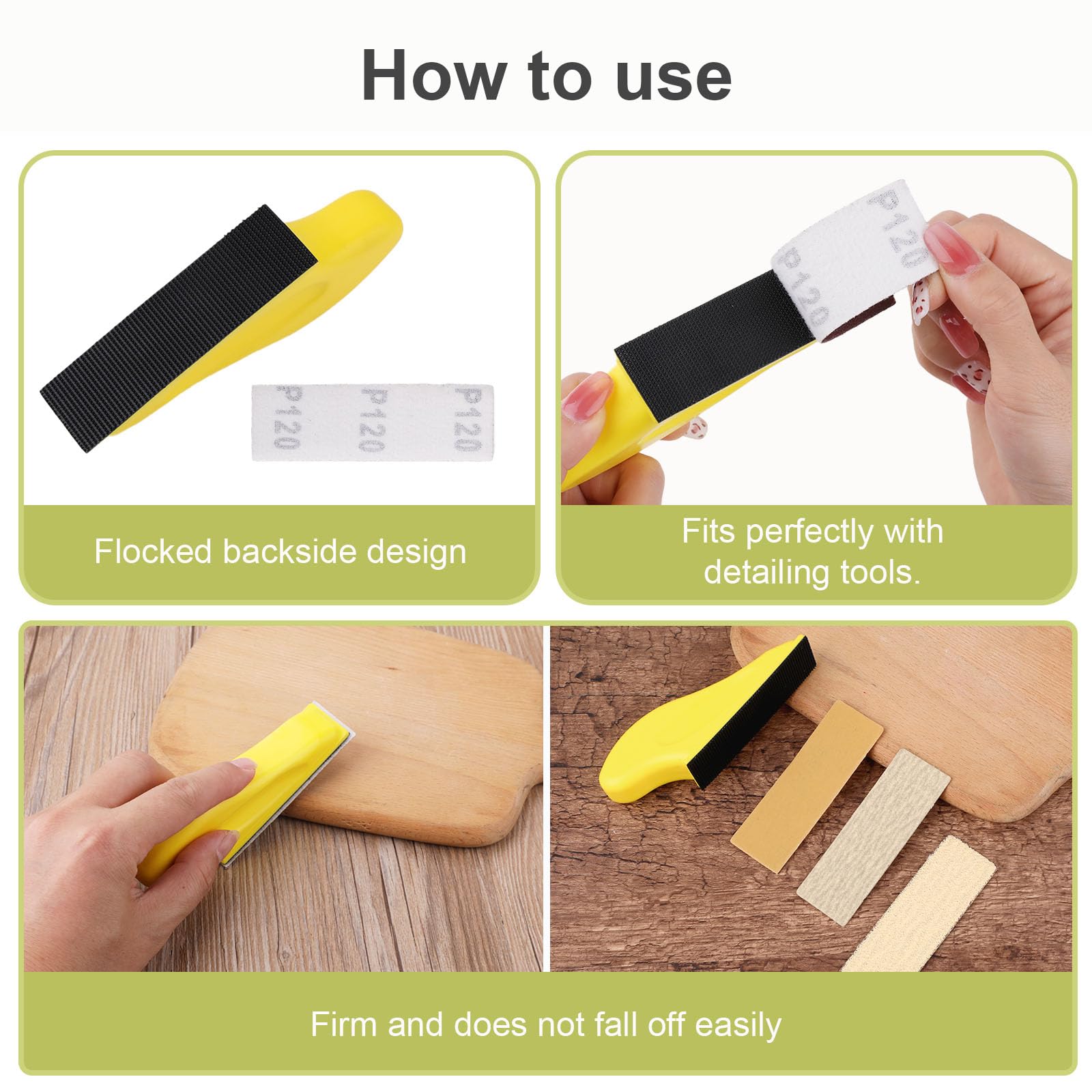 50PCS Micro Sander Paper Finger Sander Kit, 3.5” x 1” Hand Sanding Block for Small Projects, 80 120 180 240 400 Grit Wet Dry Sandpaper, for DIY Crafts Wood Metal Polishing