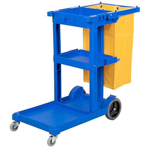 6-Piece Heavy Duty Janitorial Set Includes:Janitor Cart with 3 Storage Shelves, Vinyl Waste Bag, Mop Bucket,Wringer, Cotton-End Wet Mop Head, Mop Handle & Janitor Caddy