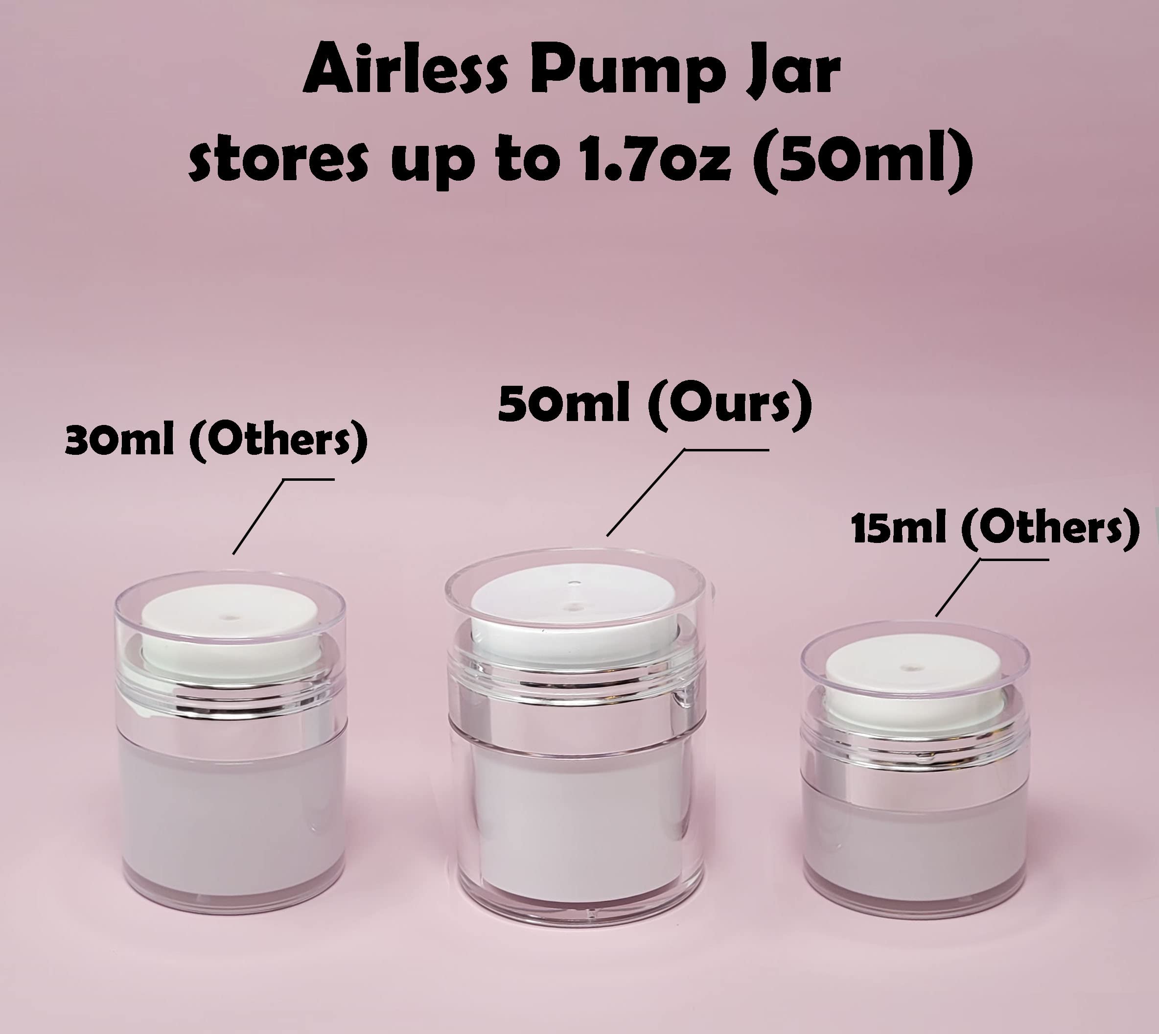 3-pack Airless Pump Dispenser Jar - 1.7 oz 50 mL Refillable Bottle Empty Cosmetic Cream New Jars for Travel Containers with Push Down Pump for Face Makeup Lotion Moisturizer Creams and Skincare