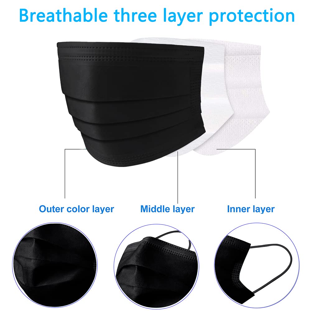 GIMO Disposable Face Masks, 100PCS Disposable Face Masks Face Mask 3 Layer Dust Filter Masks Mouth Cover with Elastic Ear Loop (Black 100PCS)