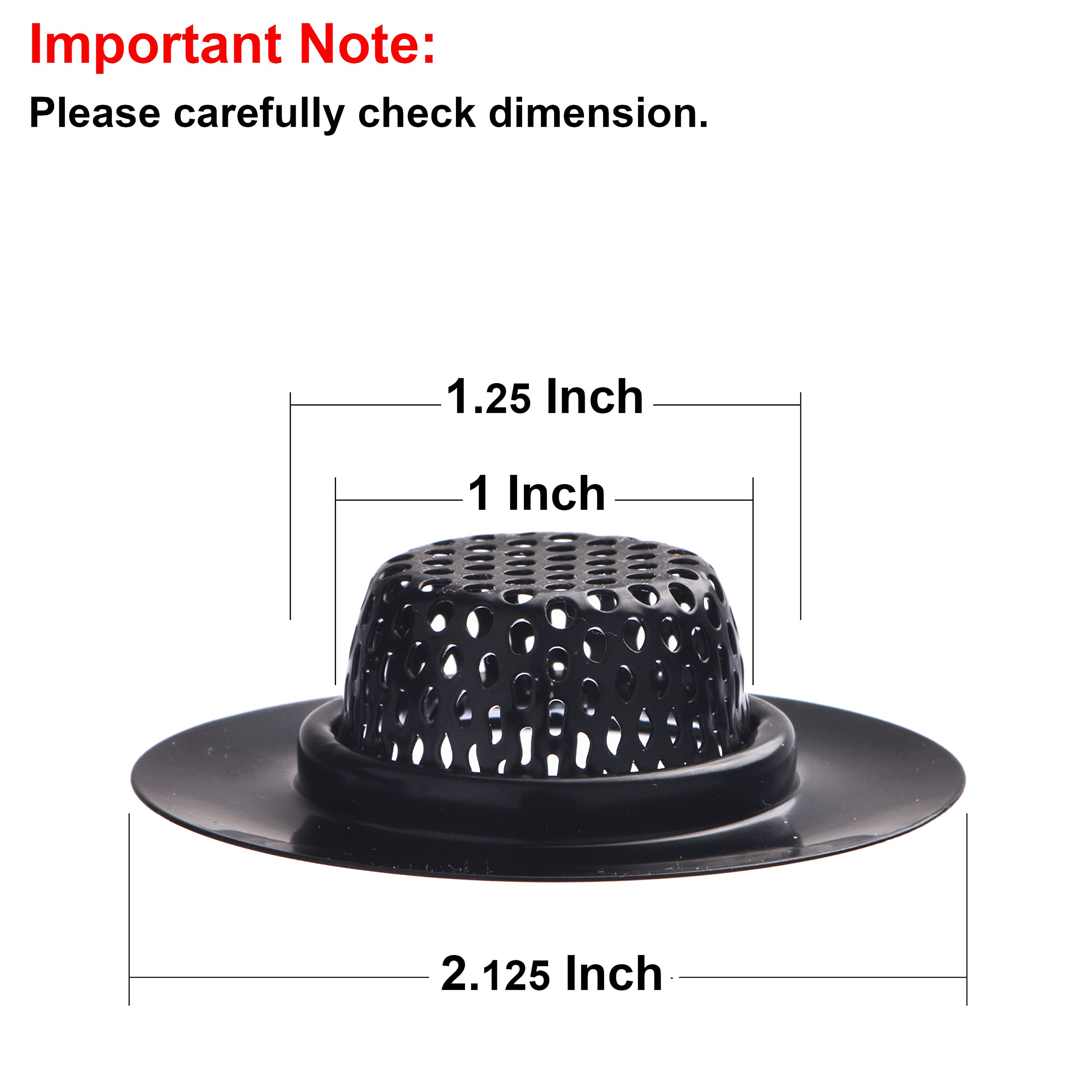 2 Pack - 2.25" Top / 1" Basket- Black Sink Strainer Bathroom Sink, Utility, Slop, Laundry, RV and Lavatory Sink Drain Strainer Hair Catcher. Stainless Steel with Black Electroplated Coating