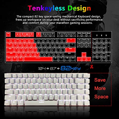Gaming Keyboard and Mouse,3 in 1 White LED Backlit Wired Mechanical Keyboard Red Switch,RGB 6400 DPI Lightweight Gaming Mouse with Honeycomb Shell,Gaming Mouse Pad for PC Gamers(White)