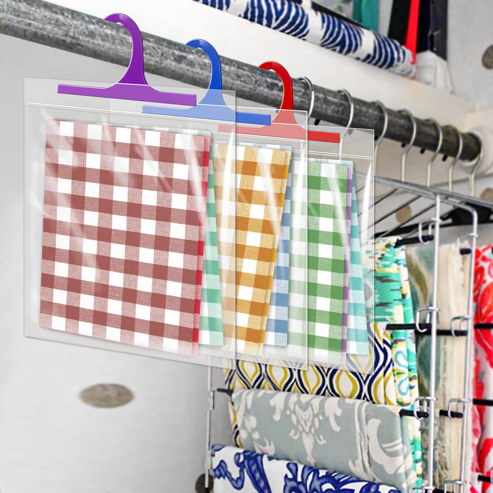 24 Pack Hanging Storage Bags, Headphone Storage Bags, Colorful Large Hook 10 x 12.5-inch Clear Plastic Bags for Classroom, Library, and Pharmacy Use