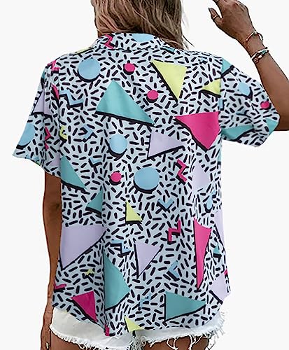 80s 90s Outfit for Women 80s 90s Retro Party Disco Shirt Hawaiian Button Down Shirt Short Sleeve Button Up Blouse Tops Light Green