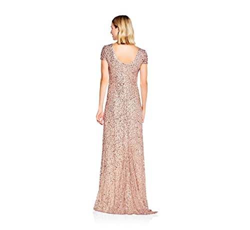 Adrianna Papell Women's Short-Sleeve All Over Sequin Gown, Rosegold, 10