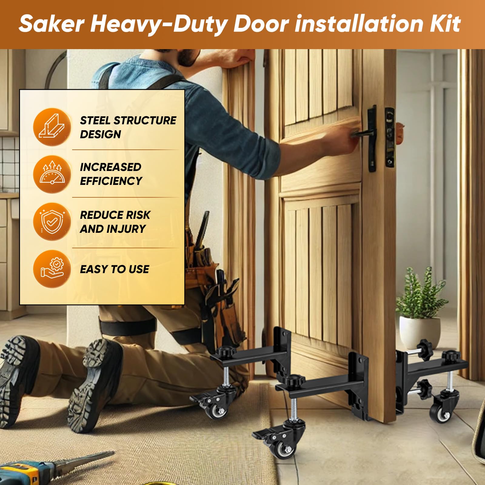 2024 Upgrade Saker Heavy-Duty Door Installation Kit, 2PCS Door Dolly for 0.8 to 2.36 Inch Pre-Hung, Slab, and Front Doors, Door Installation Tools, Door Lifter