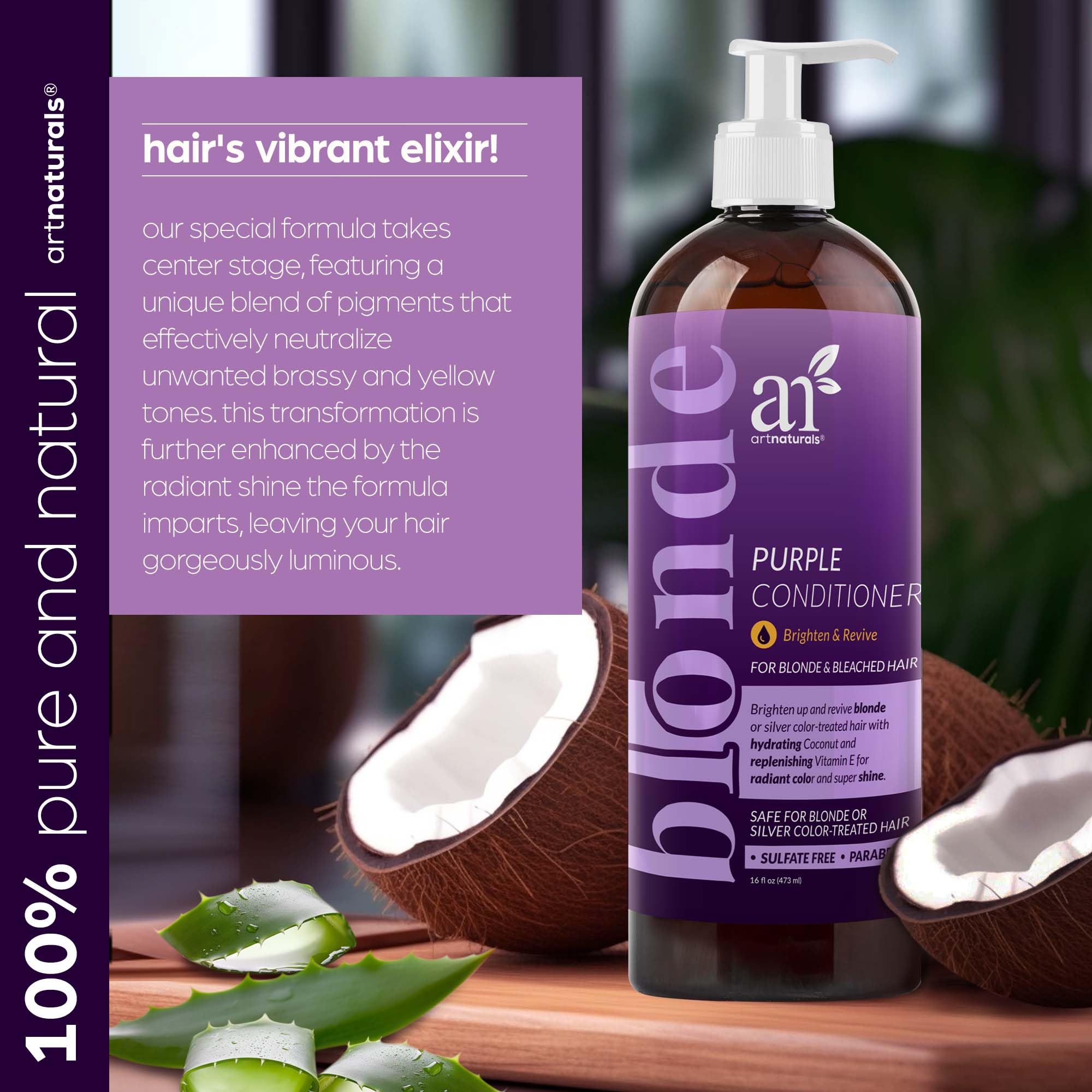 Artnaturals Purple Conditioner – (16 Fl Oz / 473ml) – Protects, Balances and Tones – Bleached, Color Treated, Silver, Brassy and Blonde Hair - Sulfate Free