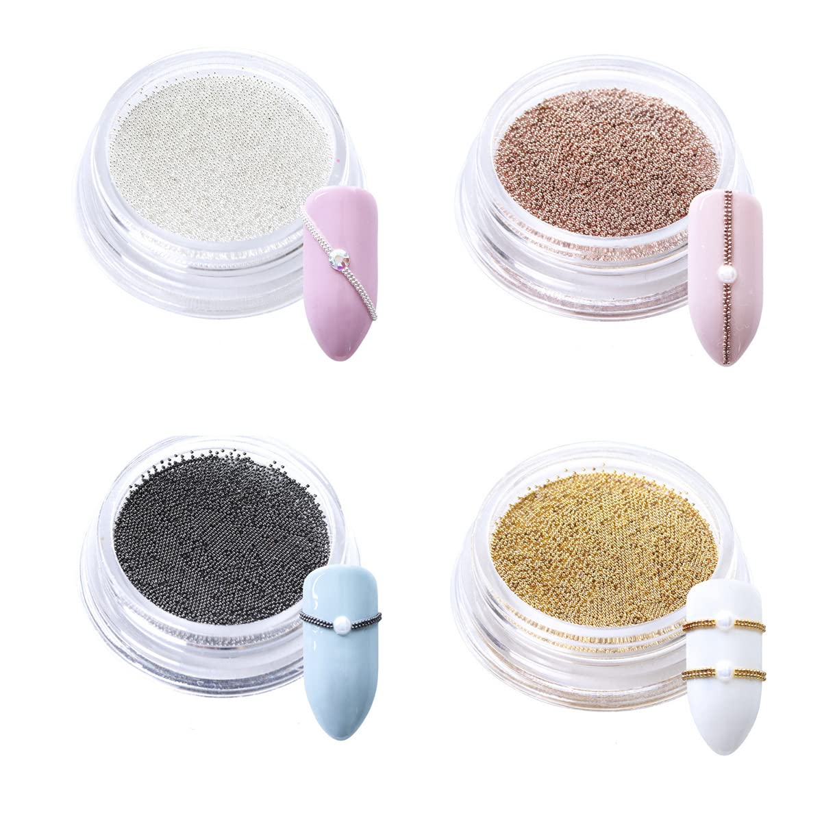 3D Micro Nail Caviar Beads Mixed Color Nail Art Supplies Set 4 Boxes 0.4mm Small Nail Studs Charms for Nails Beauty Nail Art Accessories