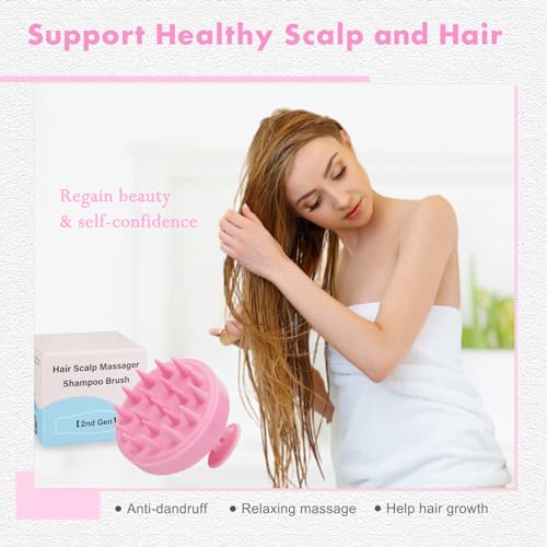 FREATECH 2-Pack Hair Scalp Massager Shampoo Brush, Shower Hair Brush with Long & Flexible Silicone Bristles for Scalp Scrub, Head Massage and Hair Growth, Dandruff Comb Scalp Scrubber Exfoliator