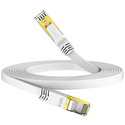 HiiPeak Cat 8 Ethernet Cable 3ft - Cat8 Flat Internet Cable High Speed LAN Patch Network Cables with RJ45 Gold Plated Connector, Compatible with Cat5/Cat6/Cat7, White(3 ft)