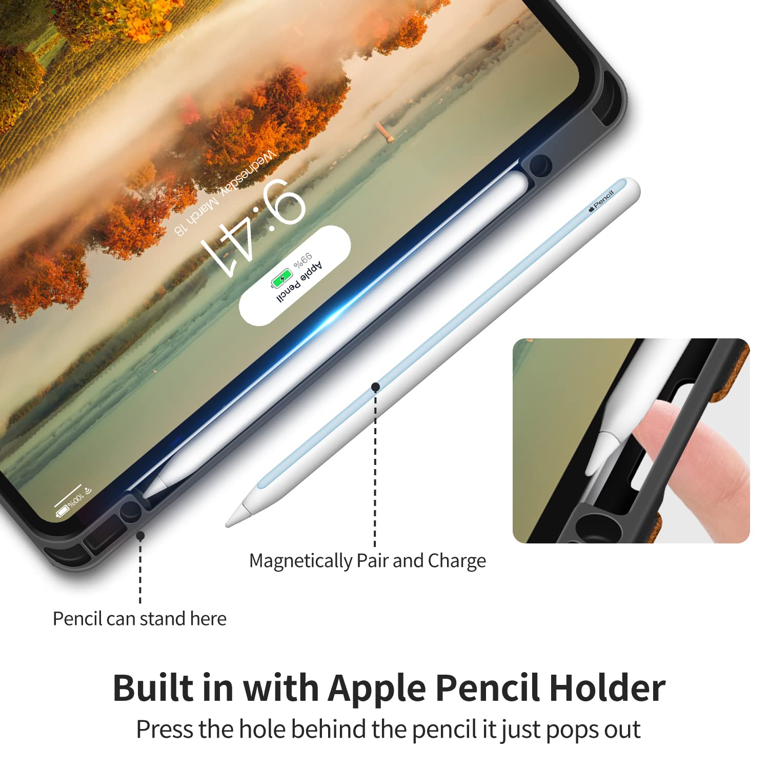H HOLIMET Case for iPad Pro 12.9 2022 6th/5th/4th/3rd Generation 2021 2020 2018 with Pencil Holder Pocket Soft TPU Back Shockproof, Auto Sleep/Wake, Vegan Leather