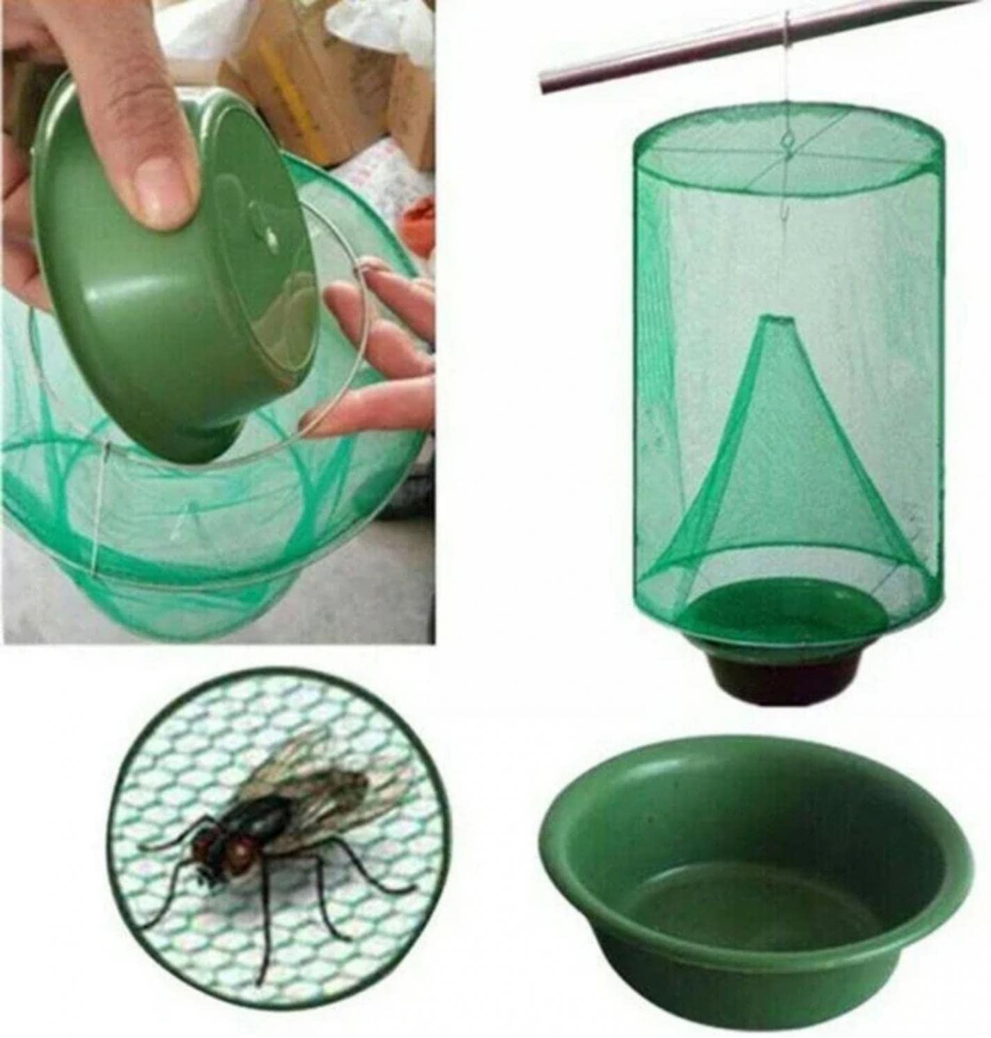 2/8 Set Ranch Fly ππ«ap - Reusable Fly ππ«ap with ππit Tray Upgraded Fly πππcher Cage Effective Fly Bag for Indoor Outdoor Hanging Family Farms,Stable,Garden,Orchard,Park,Restaurants (2Set)