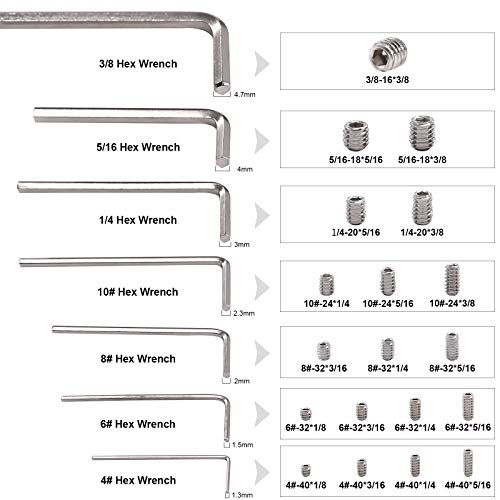 Hilitchi 100Pcs SAE Stainless Hex Allen Head Socket Set Screws Grub Screw Bolts Assortment Kit Internal Hex Drive Cup-Point Screws #8-32 x 1/4