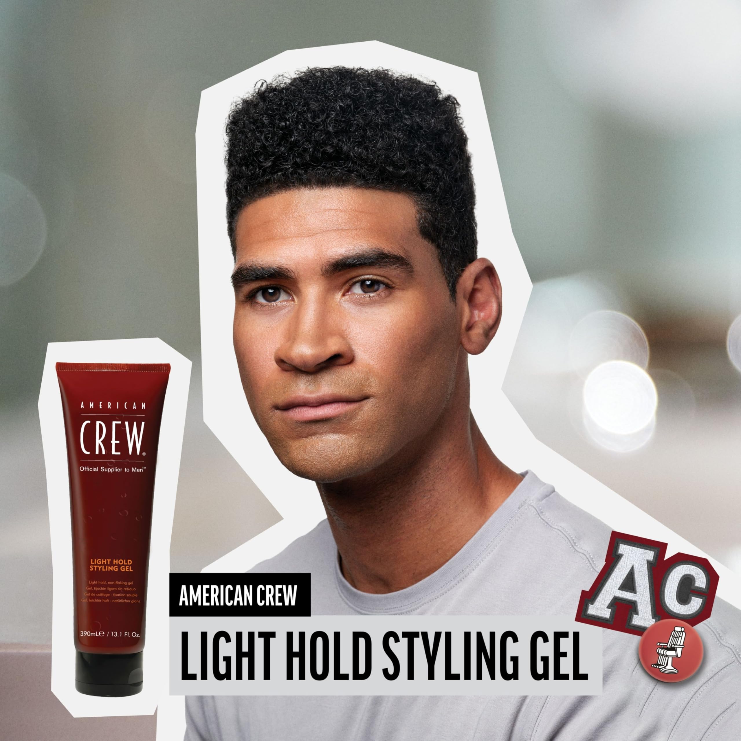 American Crew Men's Hair Gel, Light Hold, Non-Flaking Styling Gel, 13.1 Fl Oz