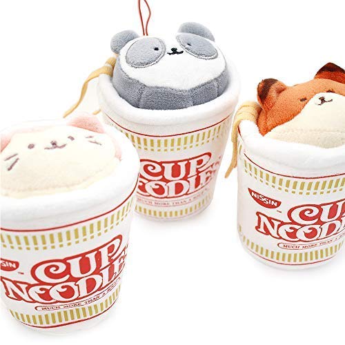 Anirollz Stuffed Animal Plush Keychain - Official Nissin Cup Noodle Ornament Charm Toy Doll | Soft, Squishy, Warm, Cute, Comfort, Safe | Birthday Gift Pillow with Kitty, Fox, Panda 3" Set of 3