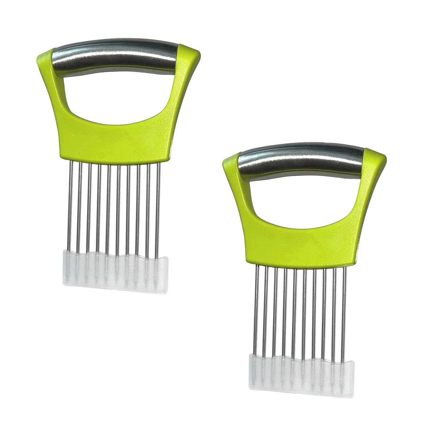 2 PACK Stainless Steel Onion Slicer, Potato Cutter, Lemon, Apple, Tomato, Egg, Meat Slicer/Holder/Chopper, Suitable for Slicing Vegetable, Stainless Steel Cutting Kitchen Gadget/Assistant, Green
