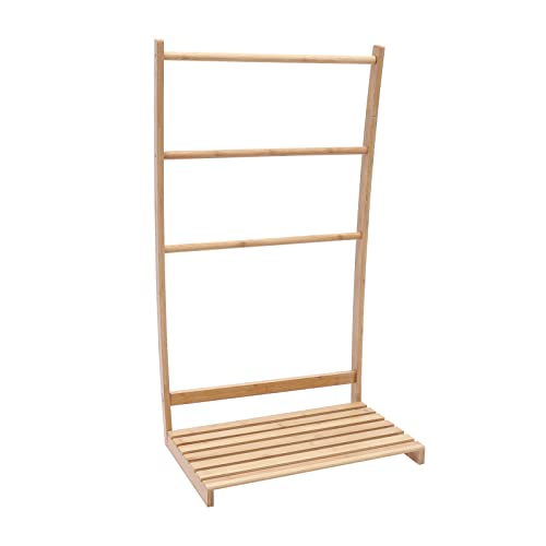 40 Bamboo 3 Tier Towel Rack Quilt Rack Stand or Blanket Rack Extra Tall freestanding Solid Wood Towel Rack with Bottom Storage Shelf for Living Room or Bedroom