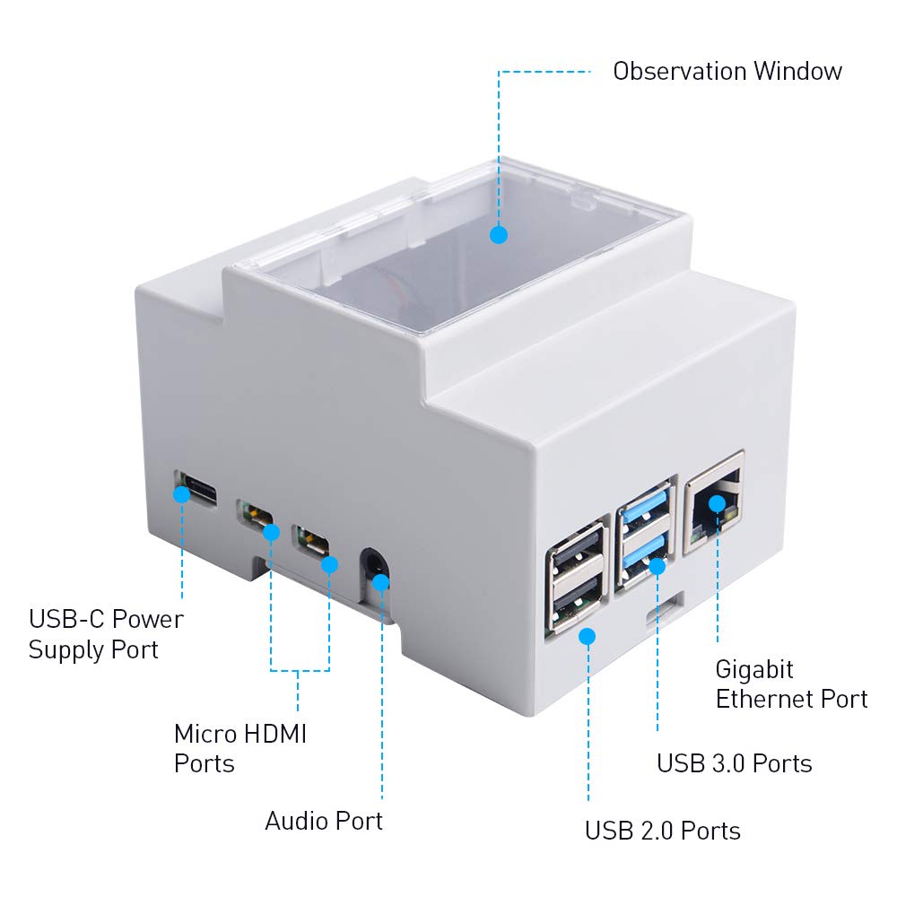 GeeekPi Case for Raspberry Pi 4, DIN Rail Case with Fan for Raspberry Pi 4, Modular Box for Electrical Panels, Pi 4 Heatsinks for Raspberry Pi 4 Model B