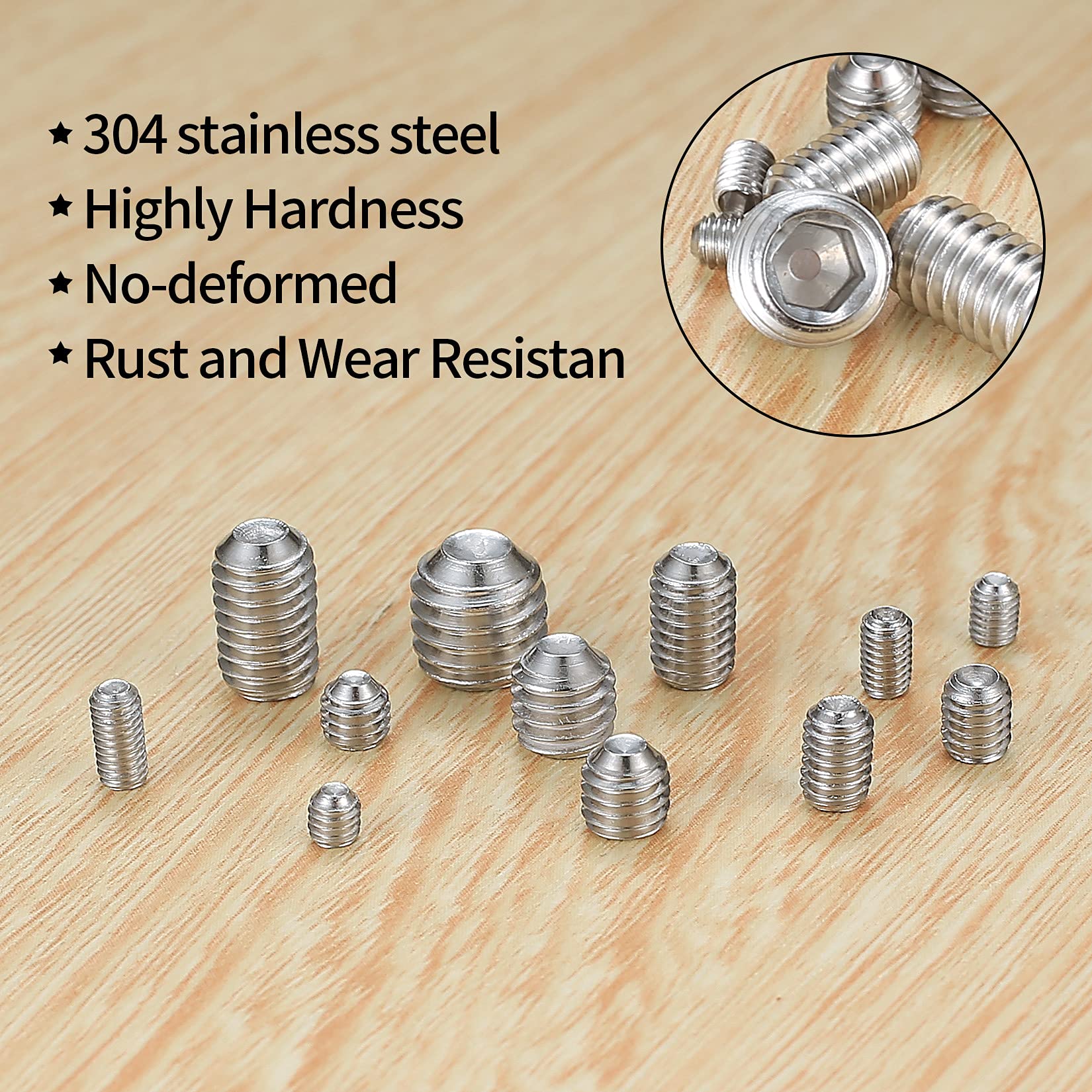 240 Pcs Allen Head Screws, M3/M4/M5/M6/M8 Hex Socket Head Screws, Grub Screw Set, Metric Stainless Steel Internal Hex Drive Cup-Point Screws Assortment Kit for Door Handles, Light Fixture Screws…