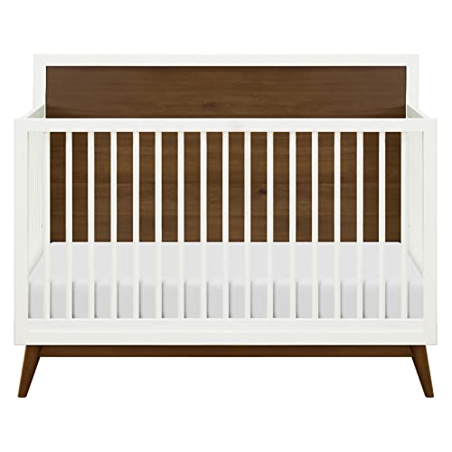 Babyletto Palma 4-in-1 Convertible Crib with Toddler Bed Conversion Kit in Warm White/Natural Walnut, Greenguard Gold Certified