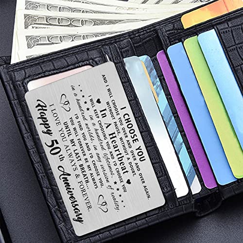 50th Year Anniversary Card Gifts for Him Husband, Happy, 50 Wedding Anniversary Cards Gift for Men, Engraved Metal Wallet Insert