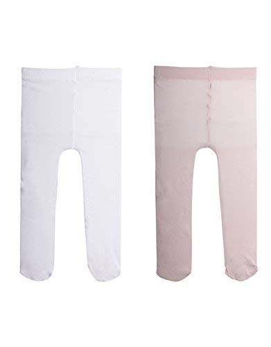 CALZITALY 2 Pairs - Baby Girl Plain Microfibre Semi Opaque Pantyhose | Newborn Pantyhose | 40 Den | 3 To 24 Months | Italian Hosiery | (12 Months, 1 Pair White + 1 Pair Pink)