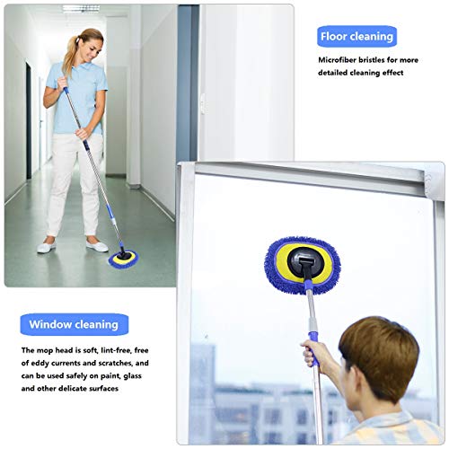 66'' Car Wash Brush with Long Handle, Chenille Microfiber Soft Car Wash Mop Cleaning Tool Kit with 15° Labor-saving Elbow Extension Stainless Steel Pole & Replacement Head for Clean RV SUV Truck House