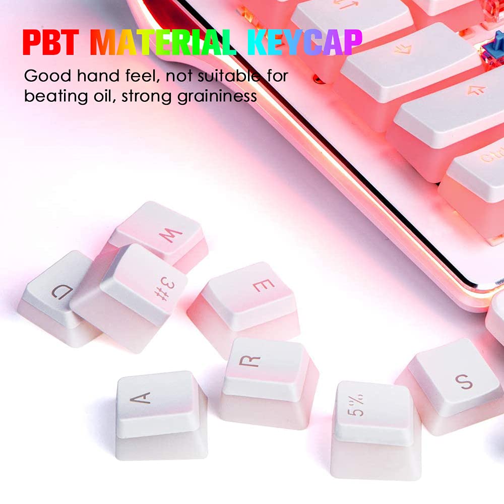 MANBASNAKE Pudding Keycaps Double Shot PBT Keycap Set with Translucent Layer,for 104 87 61 Keys RGB Backlit Mechanical Keyboards,OEM Profile,US Layout-White