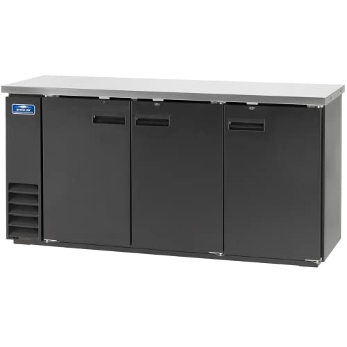 Arctic Air ABB72 73" Three Solid Doors Back Bar Refrigerator, 20.7 Cubic Feet, Stainless Steel, Black, 115v