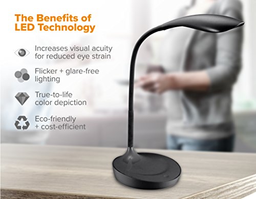 Bostitch Office LED Gooseneck Desk Lamp with USB Charging Port, 3 Dimming Levels, Touch Control, Black (VLED1502-BK)