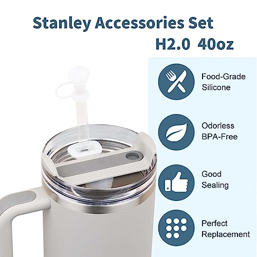 40oz Stanley Cup Accessories Set: 6 Pcs Extra Long Reusable Straws, H2.0 Silicone Spill Proof Stopper 3 Set, 2pcs 40oz Stanley H2.0 Tumbler Lid Spill Proof Splash Resistant Replacement Covers (Pink)