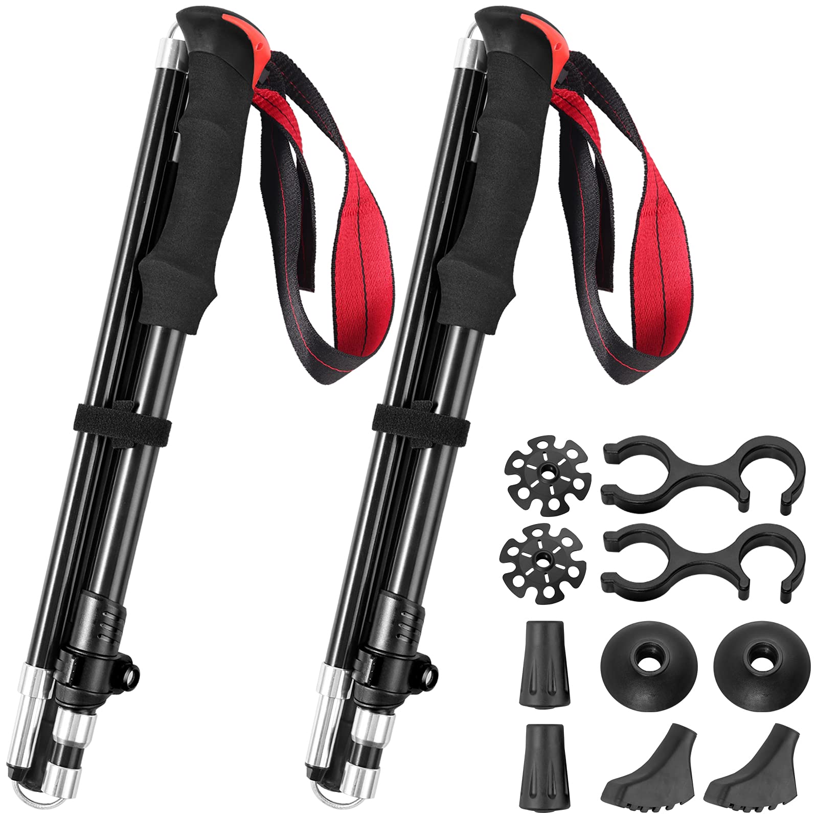 2 Pack Hiking Trekking Poles, VINTEAM Aluminum Collapsible Walking Stick 110-135cm Adjustable Walking Trekking for Hiking, Camping, Mountaineering, Backpacking