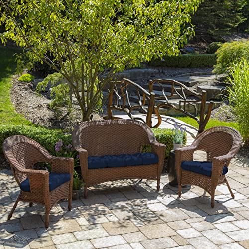 Arden Selections Outdoor Wicker Settee Cushion 41.5 x 18, Sapphire Blue Leala