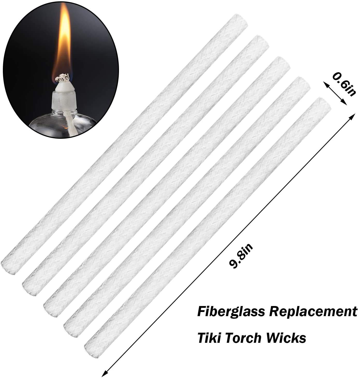 20 Pcs Wick for Tiki Torch, 9.85 inch Long Lasting 1/2-Inch Tiki Torches Wicks Replacement, DIY Outdoor Fiberglass Tiki Wick