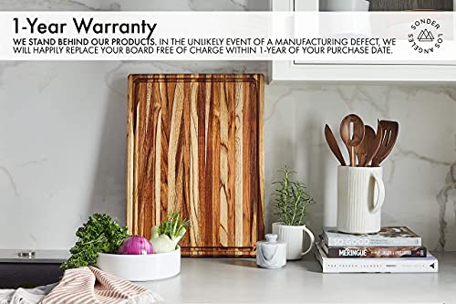 Sonder Los Angeles, XL Thick Teak Wood Cutting Board for Kitchen with Juice Groove, Sorting Compartments, Charcuterie Cheese Board 20x15x1.5 in (Gift Box Included)