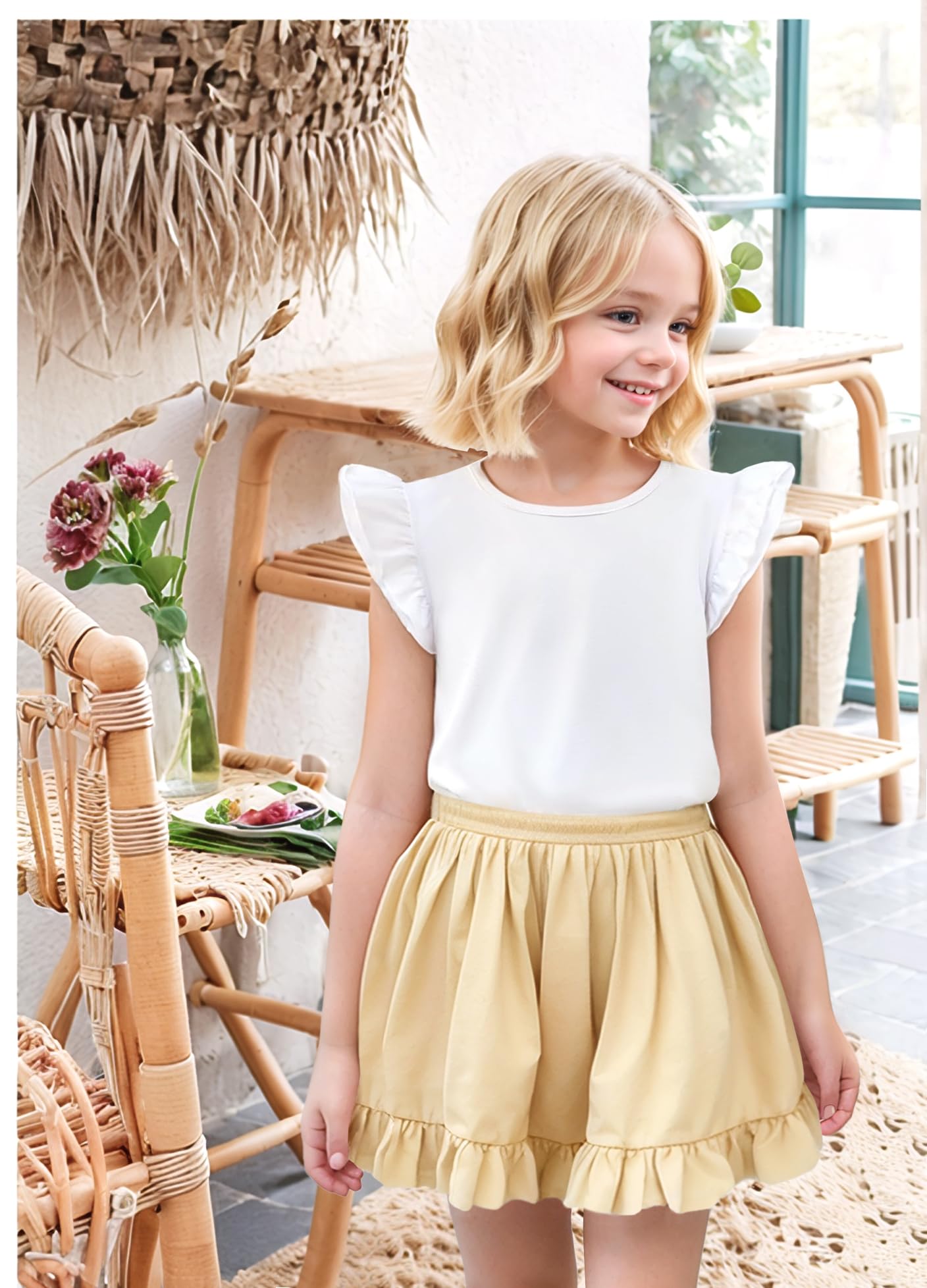 LYSMuch Toddler Baby Girls Ruffle Sleeve Shirt Plain Solid Sleeveless Tshirt Top Blouse Kids Casual Clothes(White, 3-4T)