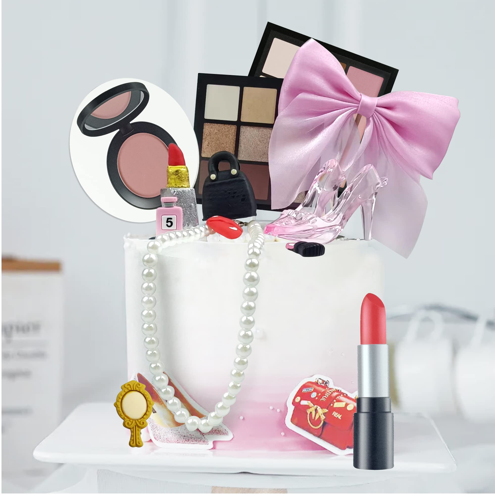 15PCS Makeup Cake Toppers Makeup Cake Decorations Birthday Cake Decorations Bridal Shower Cake Topper Makeup Birthday Party Supplies