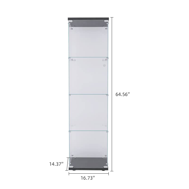 4-Shelf Glass Display Cabinet with Lock, Upgraded Quick-Install Curio Cabinets with Glass Doors Trophy Display Case Thicken Tempered Glass Floor Standing Bookshelf for Bedroom, Living Room (Black)
