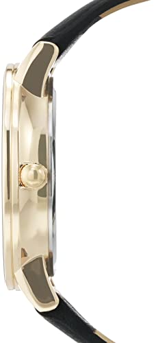 Anne Klein Women's Japanese Quartz Dress Watch with Faux Leather Strap, Black, 16 (Model: AK/3818GPBK)
