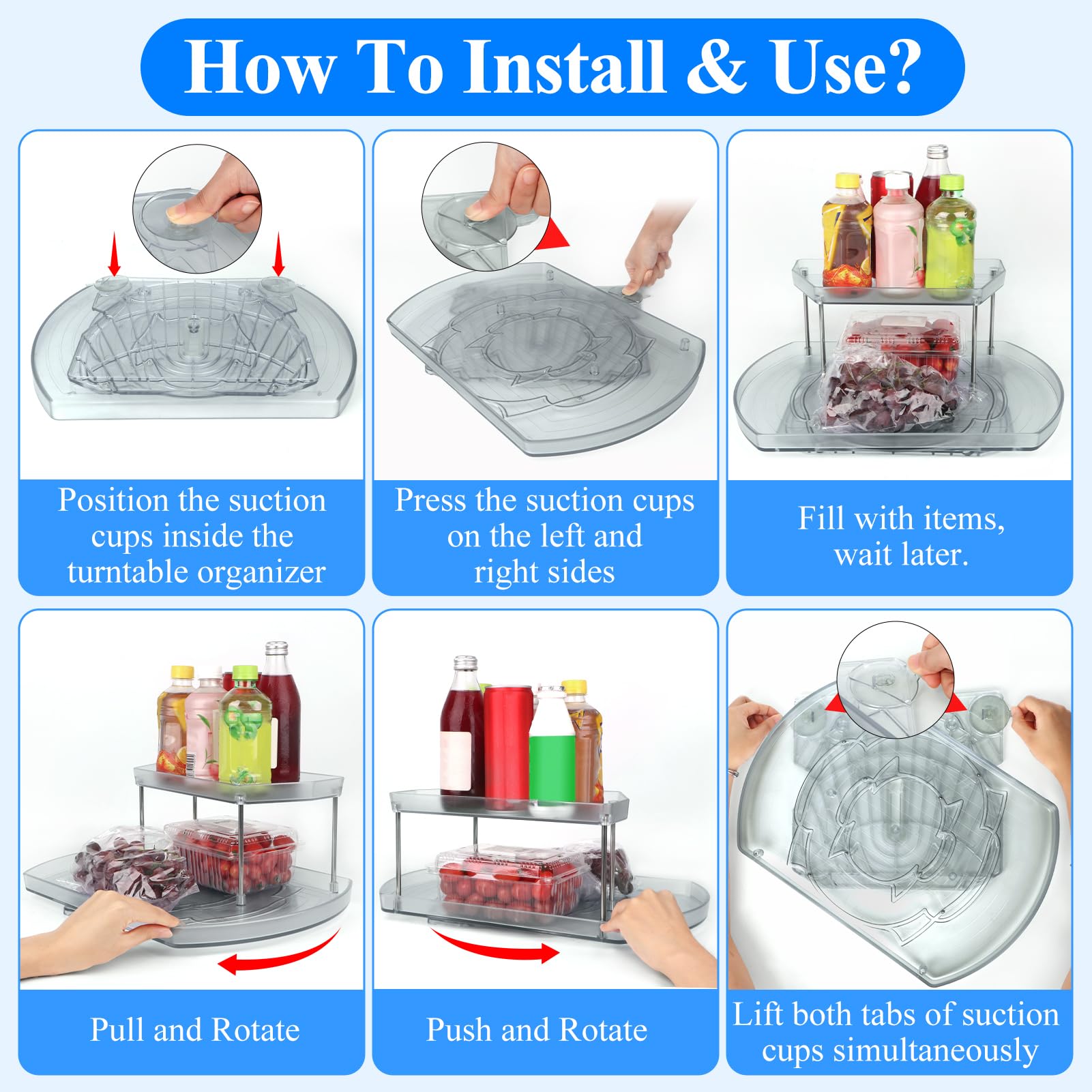 2 Tier Rectangle Lazy Susan for Refrigerator Organizer Bins 360° Rotatable 16.54"*11.02"*5.91" Fridge Organizers and Storage Cabinet Pantry Organizer Dining Table Countertop Spice Rack Home & Kitchen