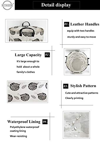 HIYAGON Large Storage Baskets,Waterproof Laundry Baskets,Collapsible Canvas Basket for Storage Bin for Kids Room,Toy Organizer,Home Decor,Baby Hamper(Fish & Cat)