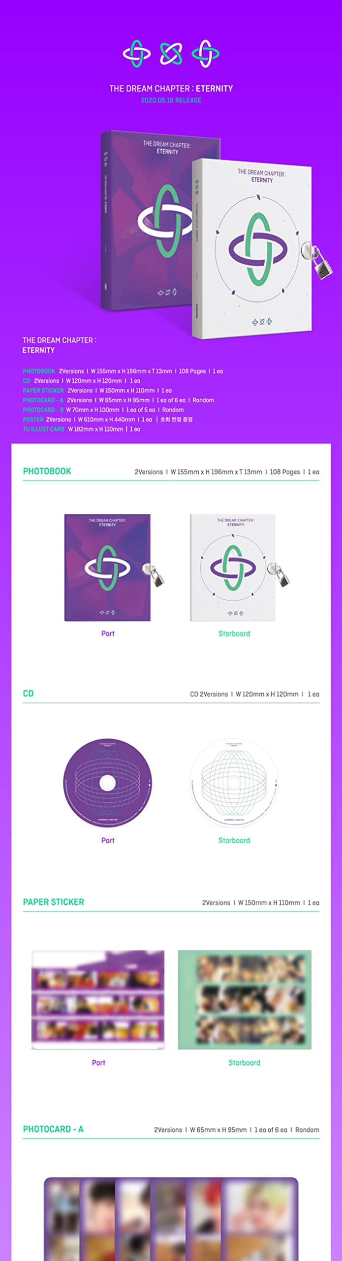 TXT Dream Chapter : Eternity 2nd Mini Album Random Version CD+108p PhotoBook+2p Card+1p Sticker+1p Illust+Tracking Sealed